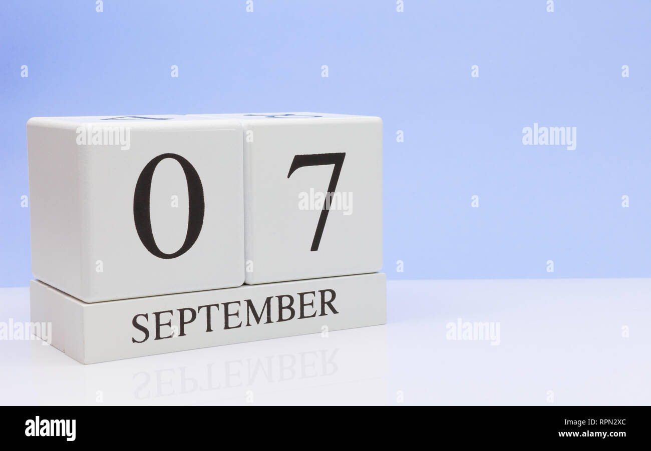 September 07st. Day 7 of month, daily calendar on white table with ...