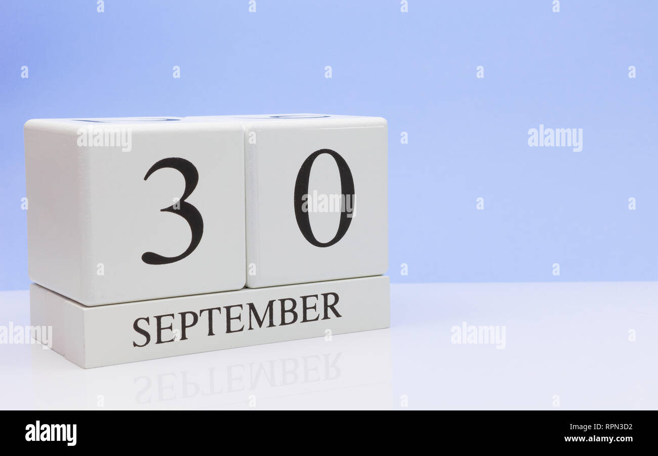 September 30st. Day 30 of month, daily calendar on white table with ...