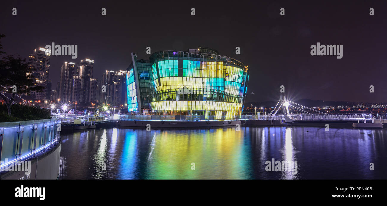 Seoul, South Korea - Sep 16, 2016. Sebitseom (Some Sevit) illuminated at night on artificial ...