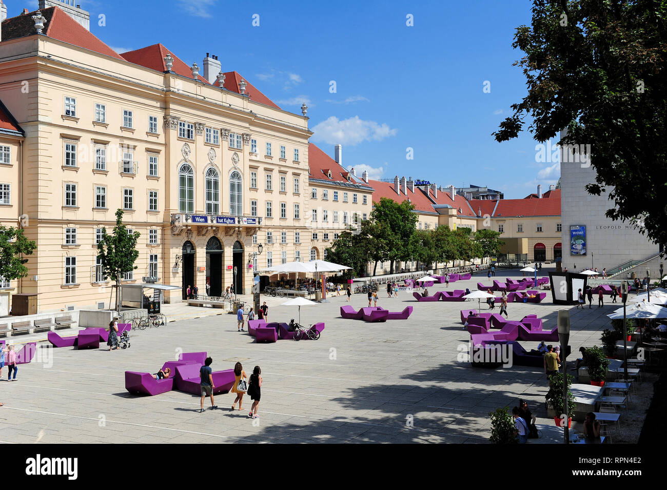 The inner courtyard of the MuseumsQuartier, Vienna, Austria Stock Photo ...