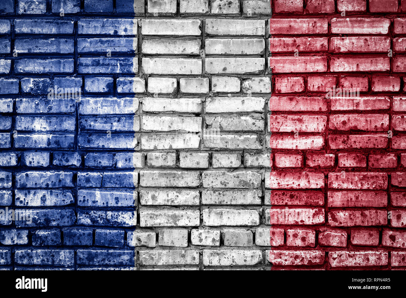 National flag of France on a brick background. Concept image for France ...