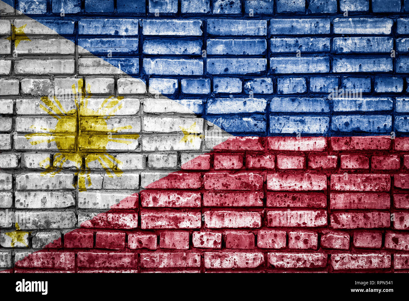 National flag of Philippines on a brick background. Concept image for ...