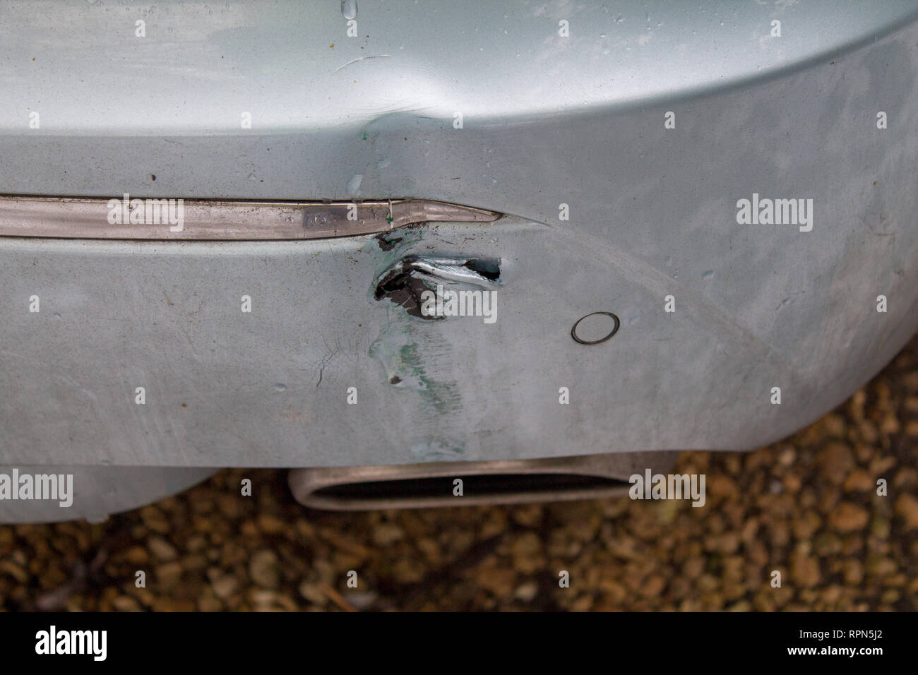 Road traffic accident: Damage to rear bumper after a car crash in the ...