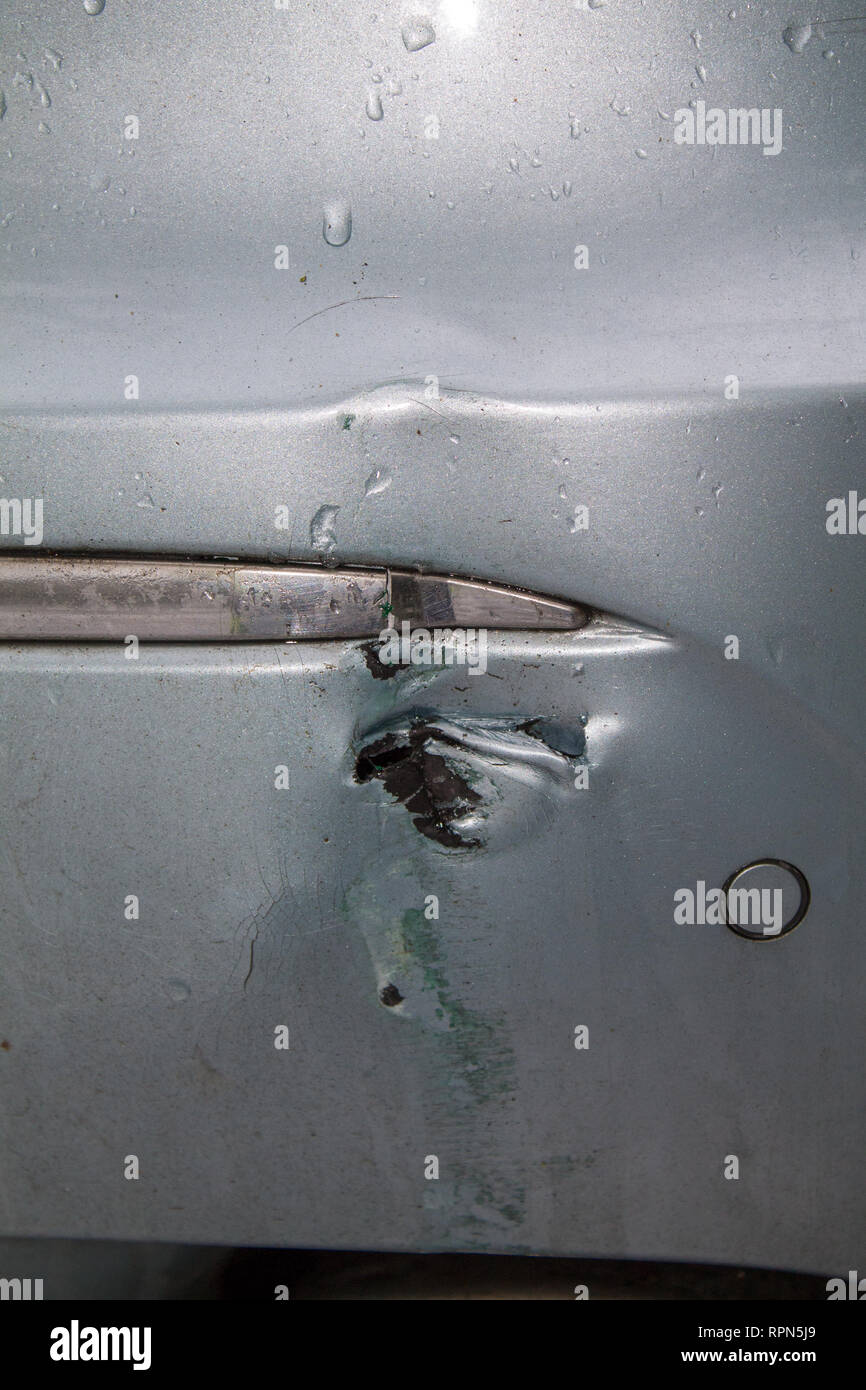 Road traffic accident: Damage to rear bumper after a car crash in the ...