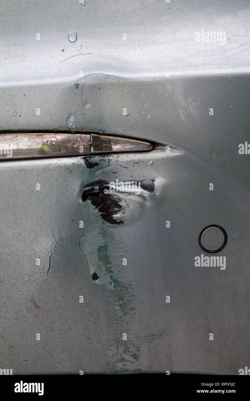 Road traffic accident: Damage to rear bumper after a car crash in the ...