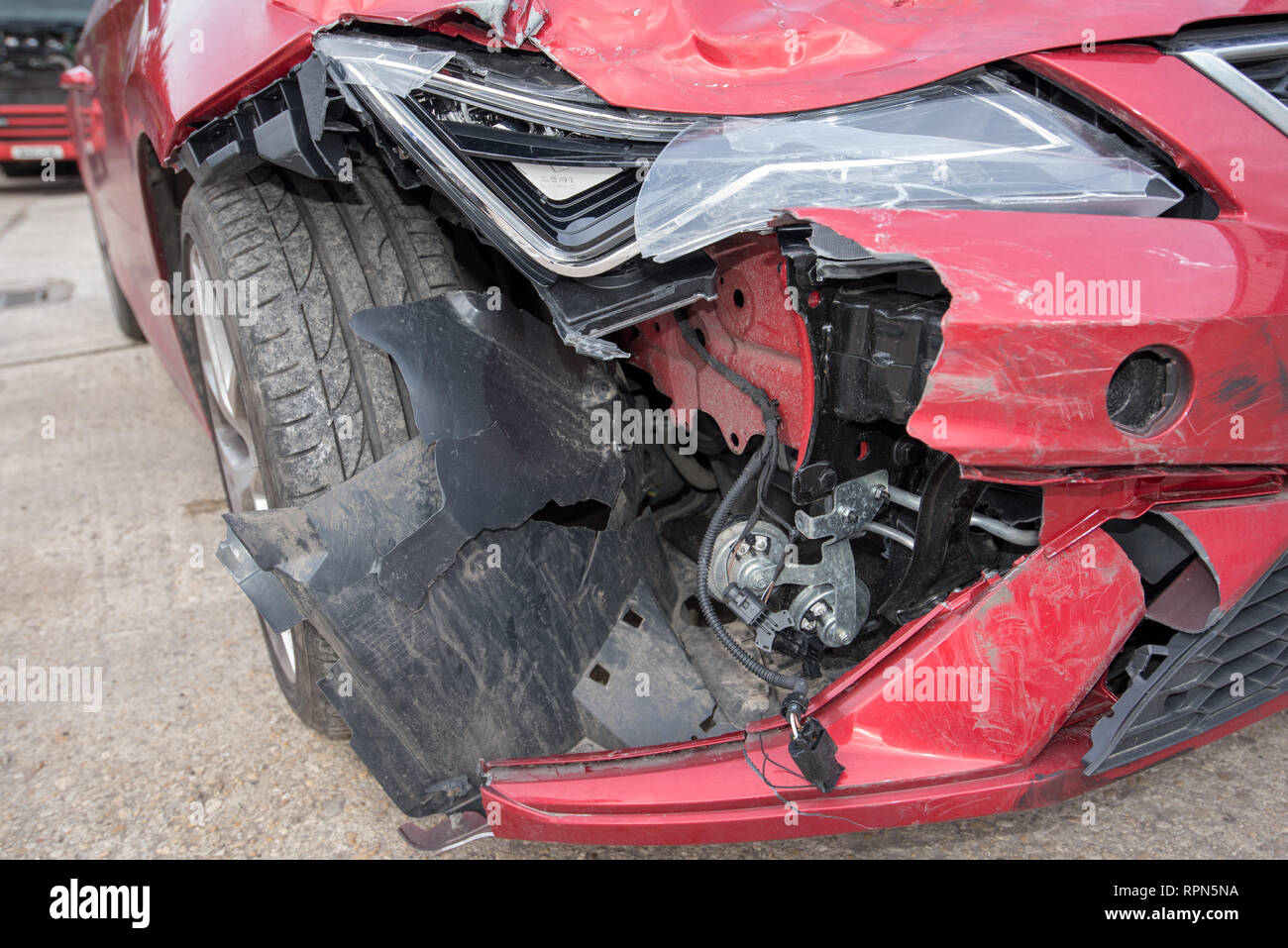 Car crash UK: Road traffic accident, close up damage and details ...