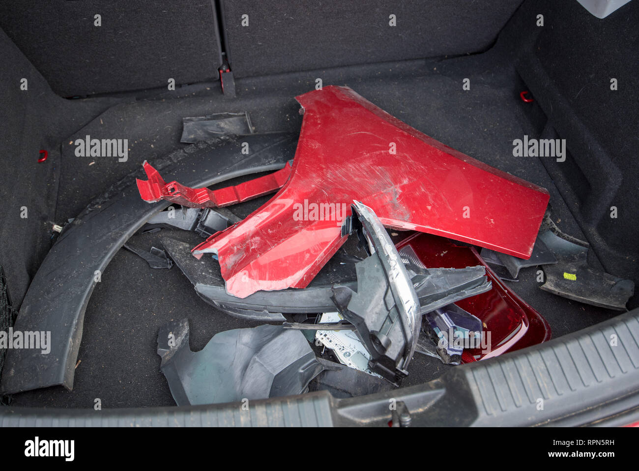 Car crash background. Damaged components after a traffic accident. UK ...