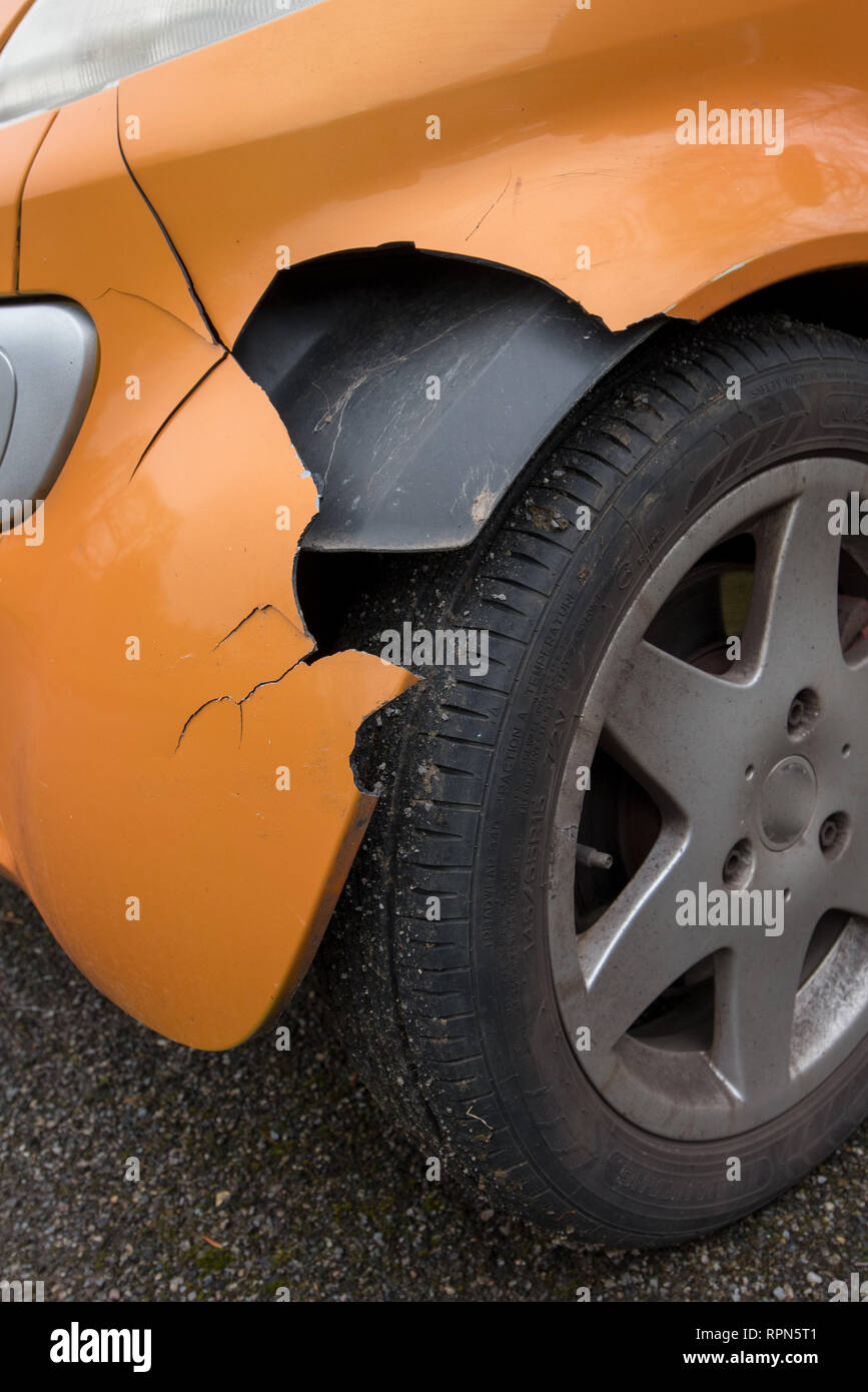 Car crash UK: Vehicle accident background. Close up of damage and ...