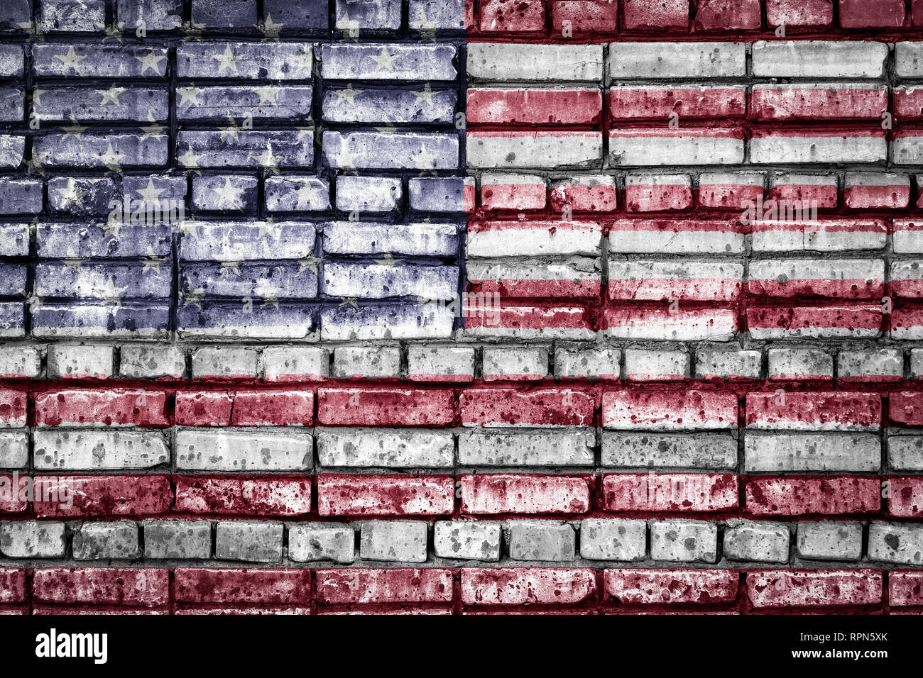 National flag of USA on a brick background. Concept image for USA ...