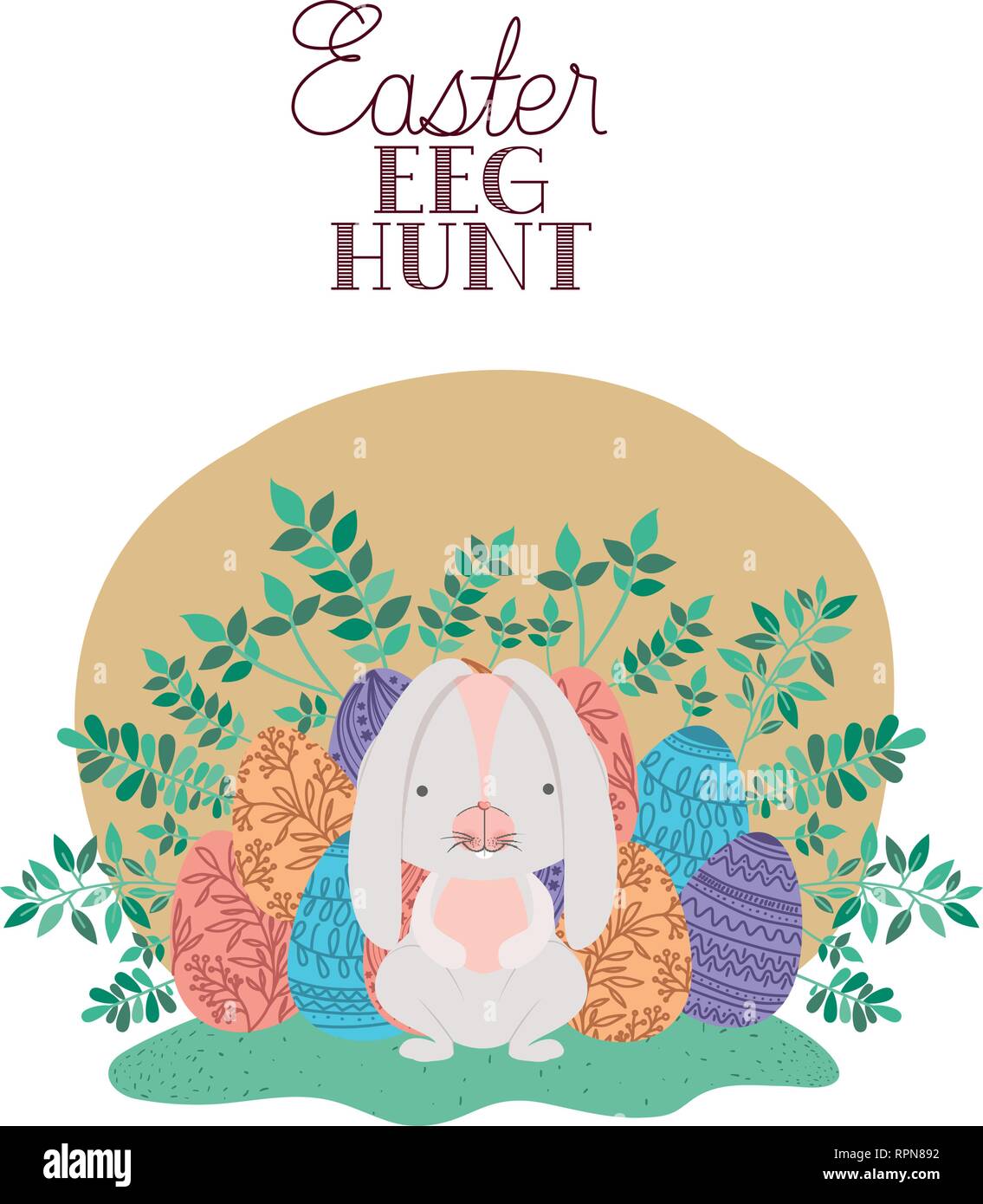 happy easter hunt label with rabbit icon Stock Vector Image & Art - Alamy
