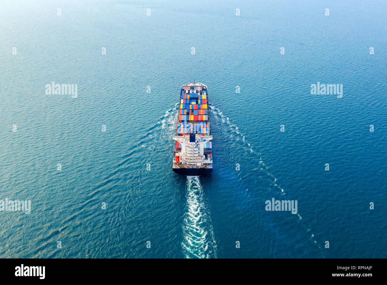 Aerial view of container cargo ship in sea Stock Photo - Alamy