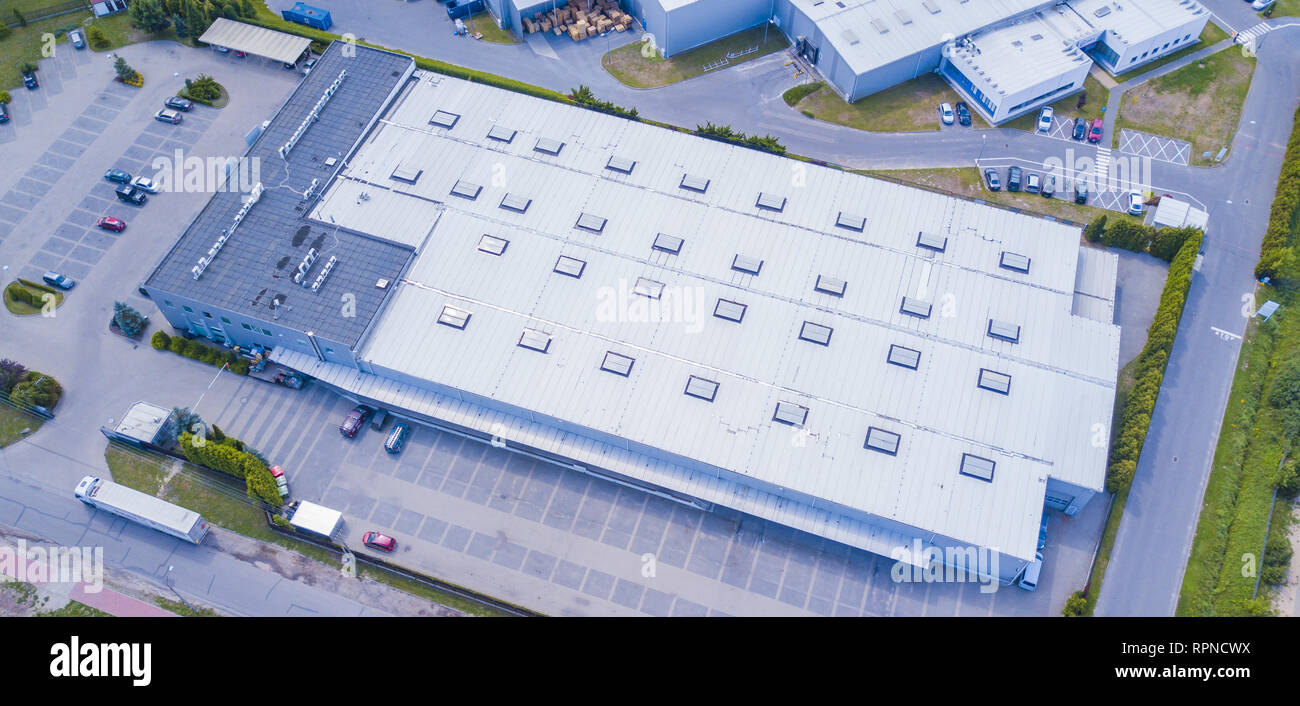 Aerial view of warehouse storages or industrial factory or logistics ...