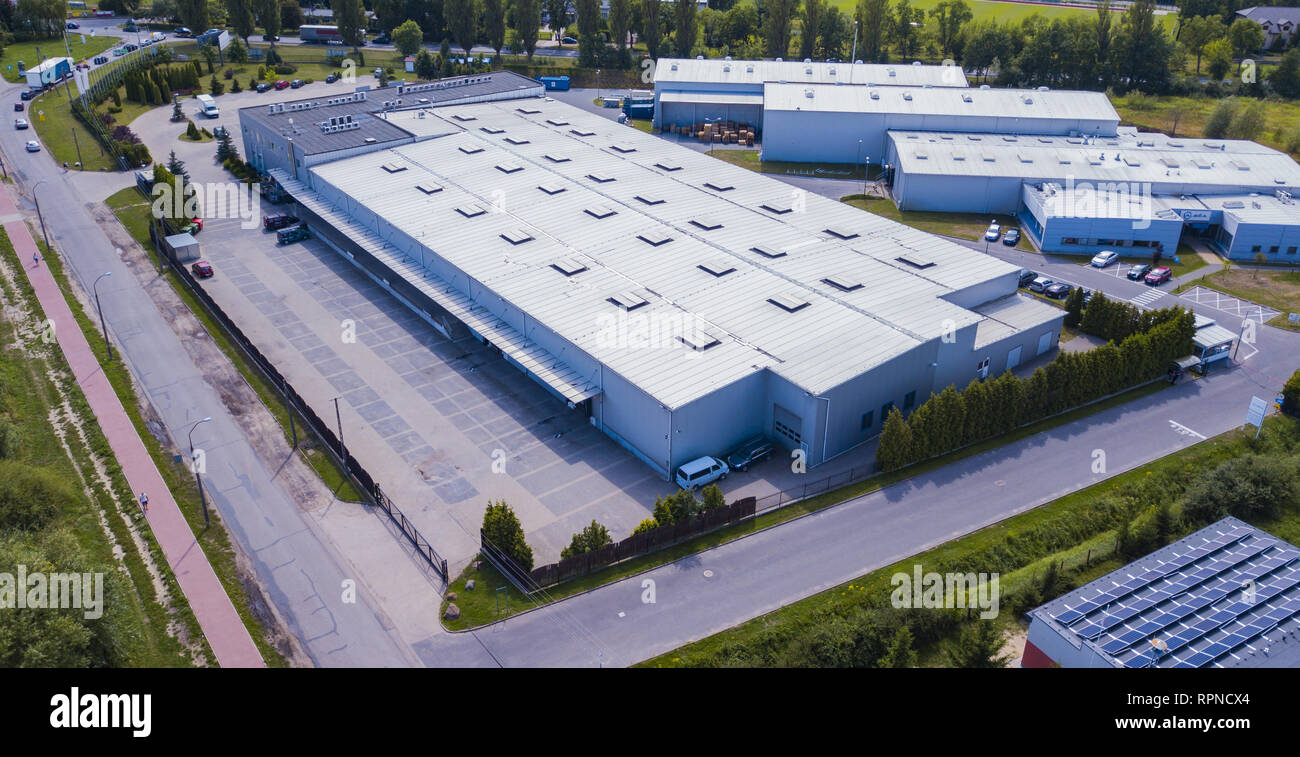 Aerial view of warehouse storages or industrial factory or logistics ...