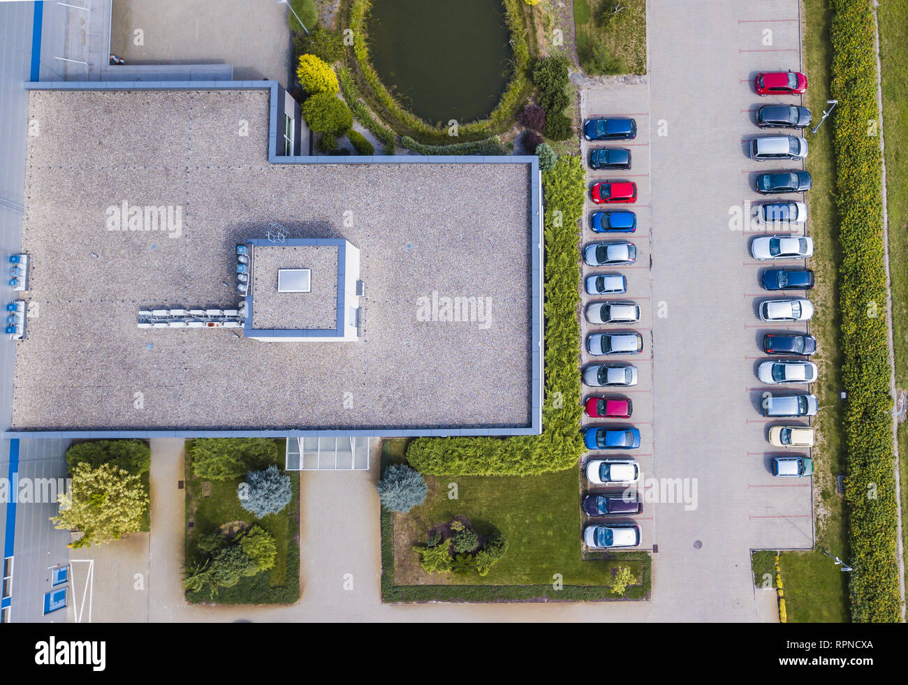 Typical light industrial and small business office viewed from above ...