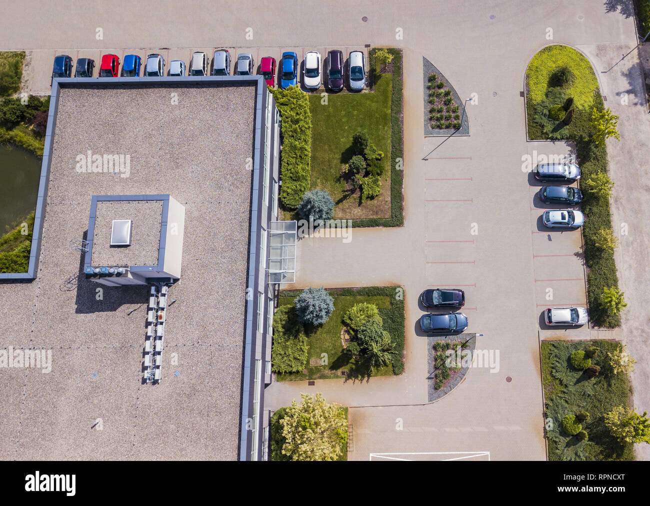 Typical light industrial and small business office viewed from above ...