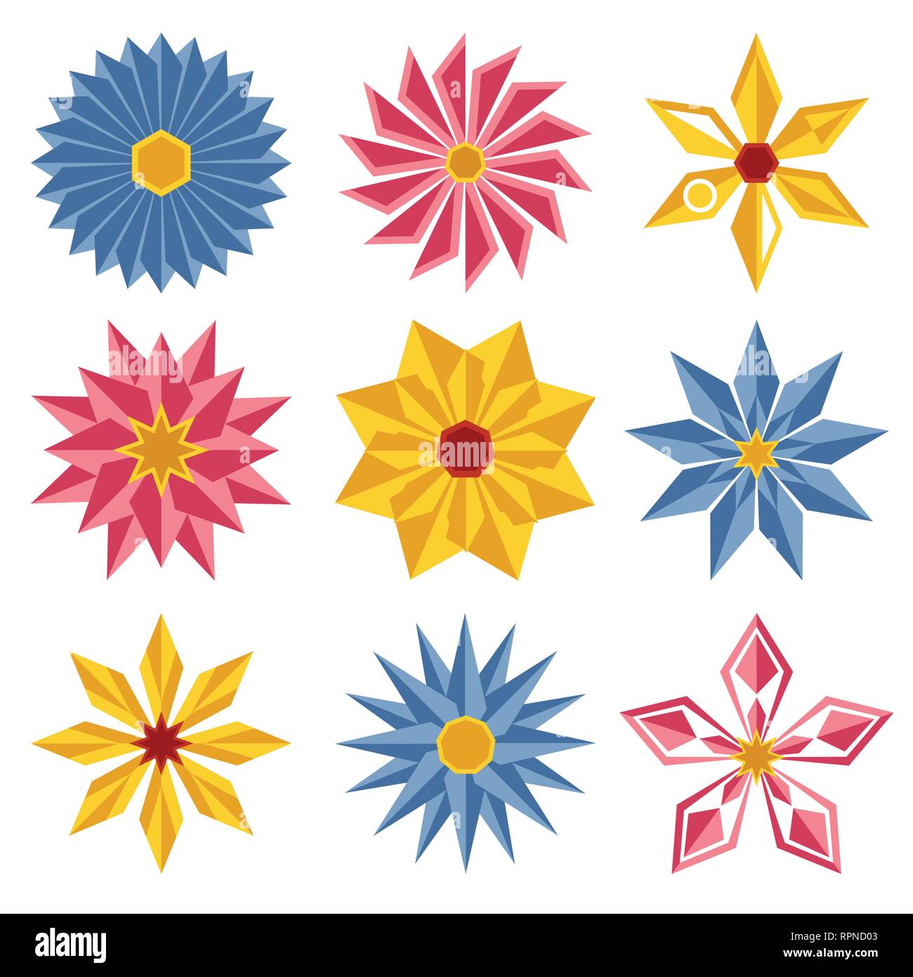 Geometric flowers icon set. Simple vector illustration Stock Vector ...