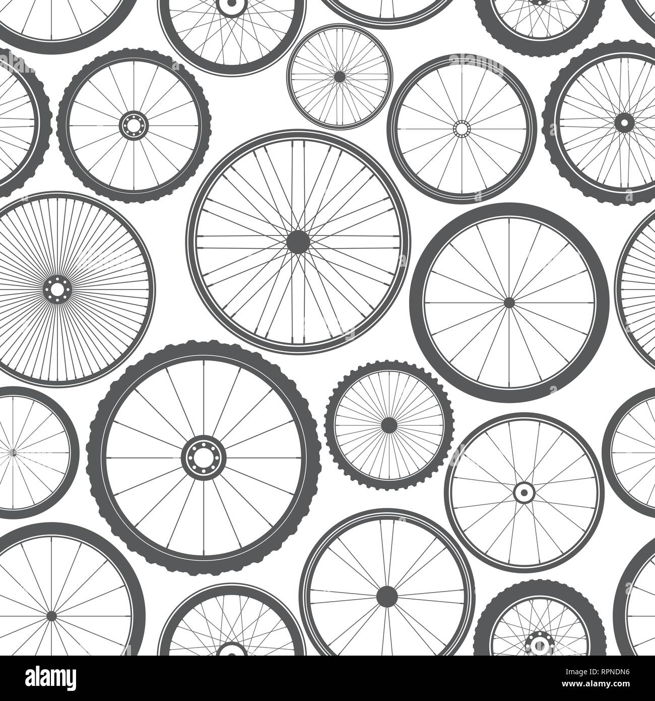 Bicycle wheel seamless pattern. Bike rubber mountain tyre, valve ...