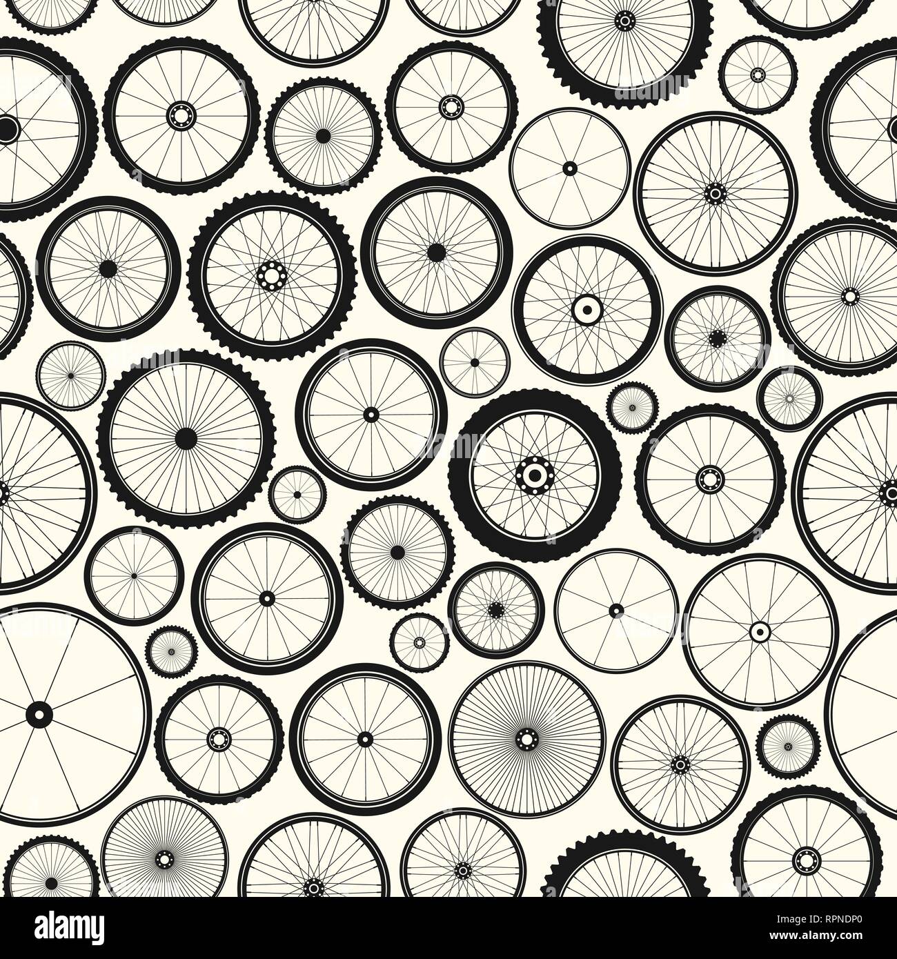 Bicycle wheel seamless pattern. Bike rubber mountain tyre, valve ...