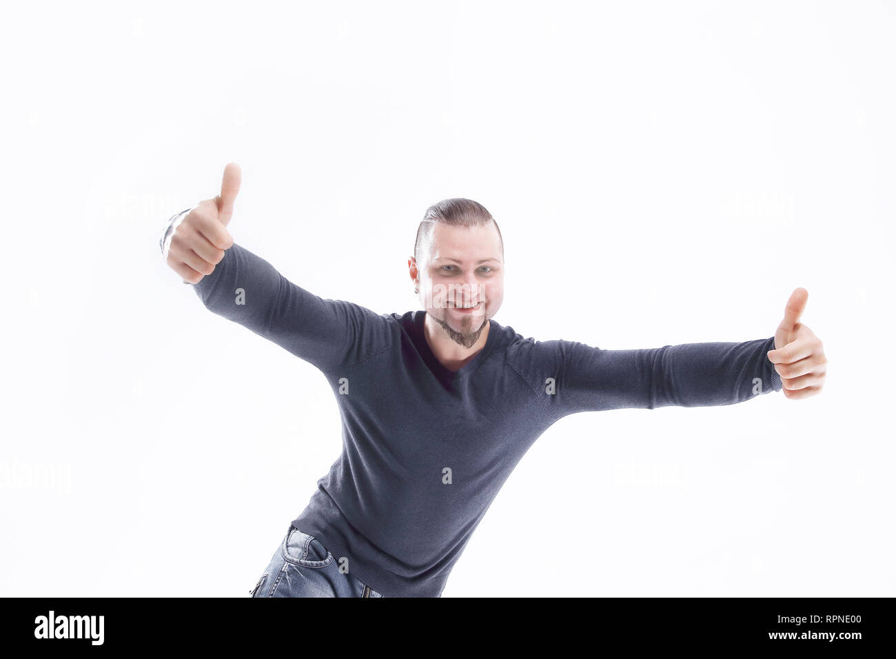 happy muscular man showing thumb up.isolated on white Stock Photo - Alamy