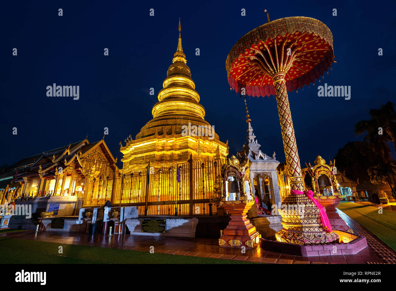 Wat Phra That Hariphunchai temple in Lamphun, Thailand Stock Photo - Alamy
