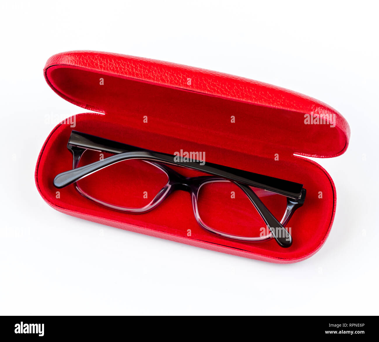 Glasses in red case on a white background Stock Photo - Alamy