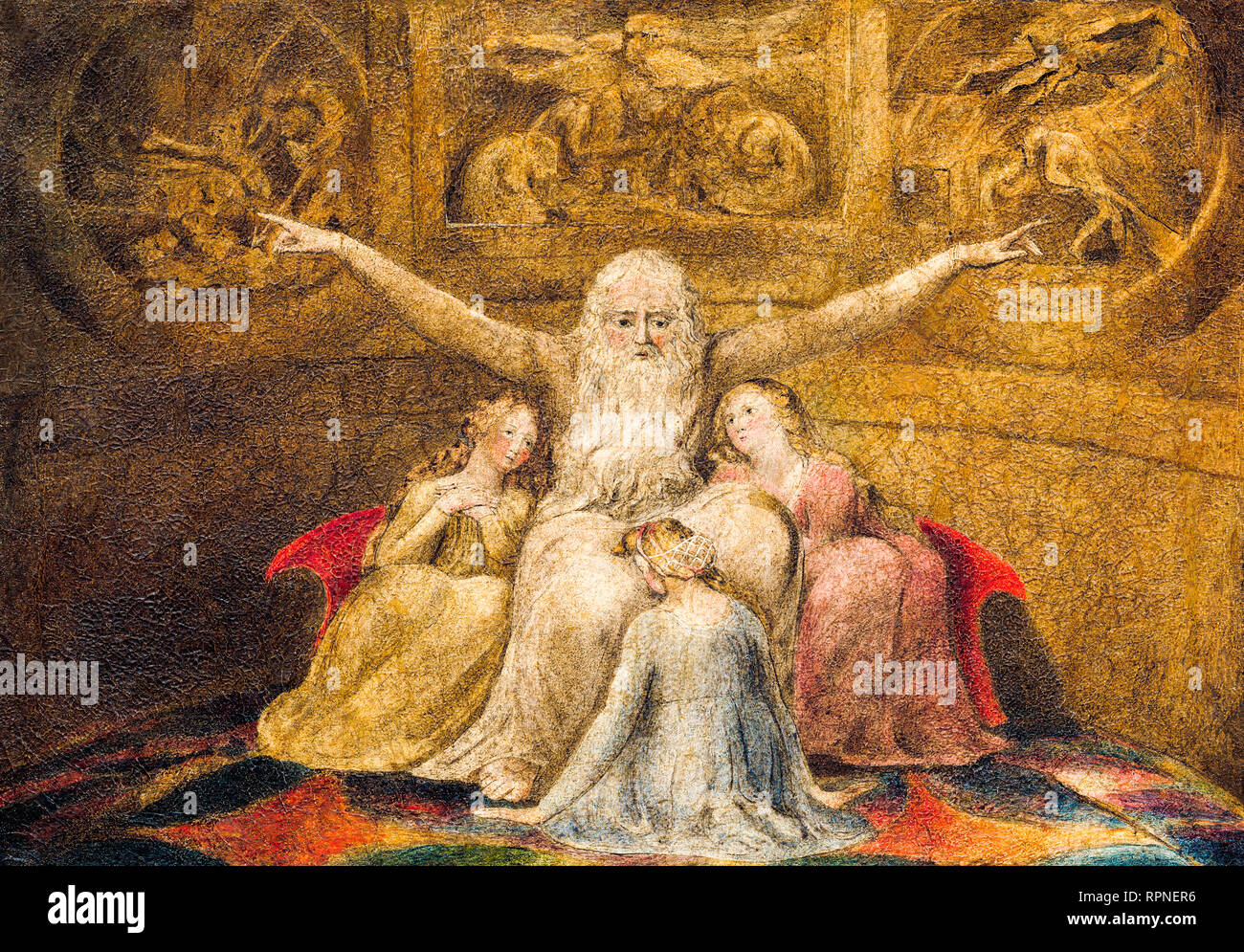 William Blake, Job and His Daughters, pen and tempera on canvas ...