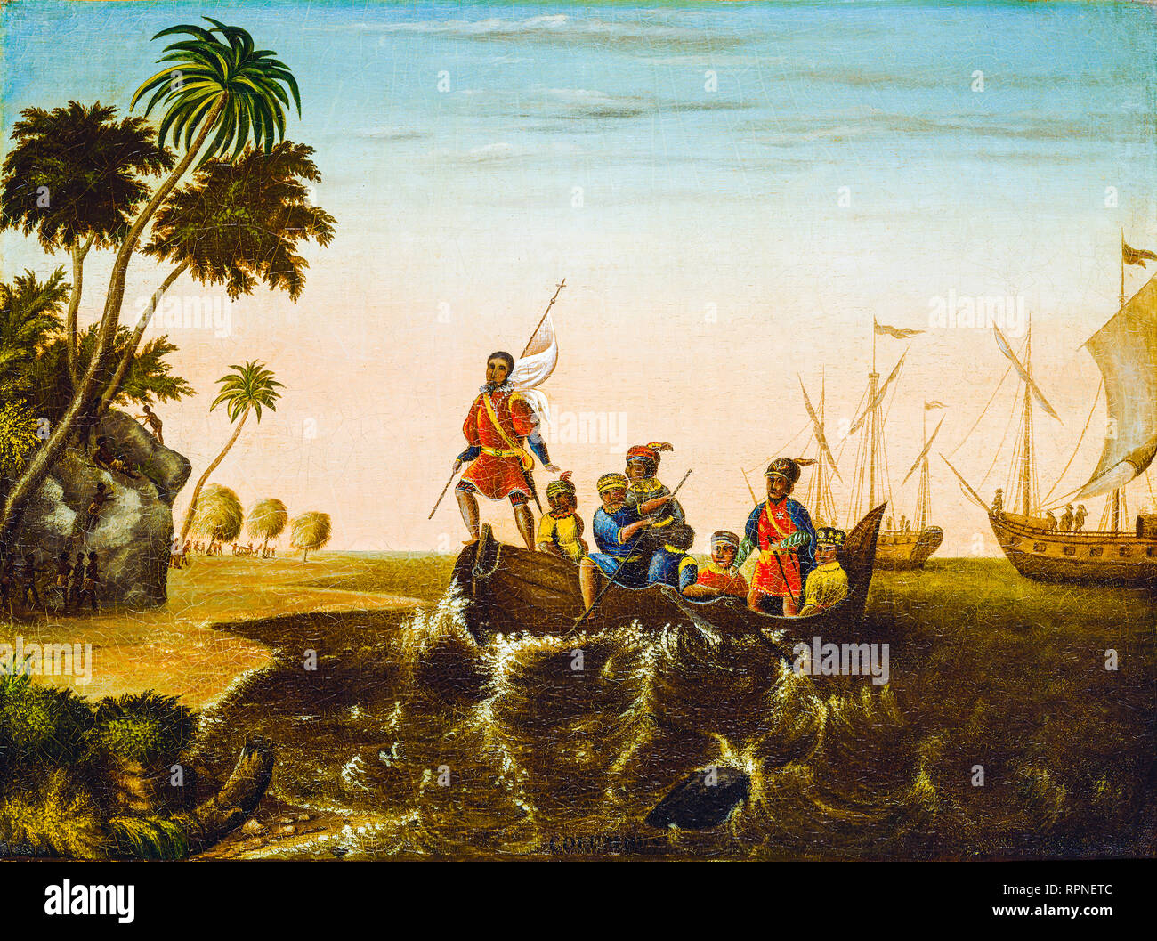 Edward Hicks, The Landing of Columbus, c. 1837, painting Stock Photo ...