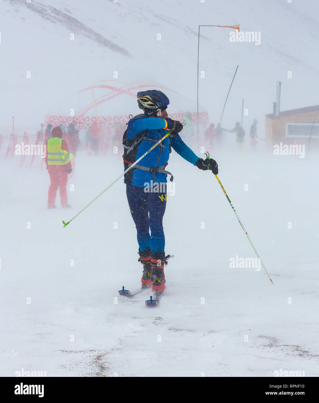 ALMATY KAZAKHSTAN - FEBRUARY 03 2019: An unidentified man runs on ...