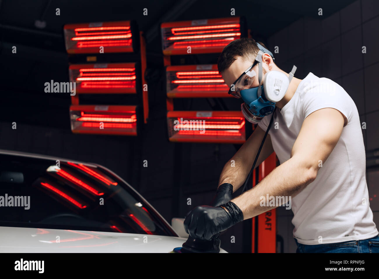 mechanical repair. man reparing accident damages, close up photo. copy ...