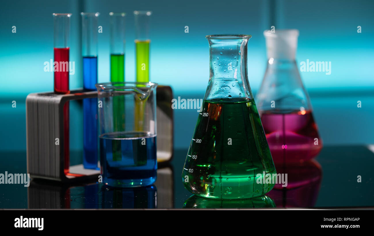 flasks and test tubes in a chemistry laboratory Stock Photo - Alamy