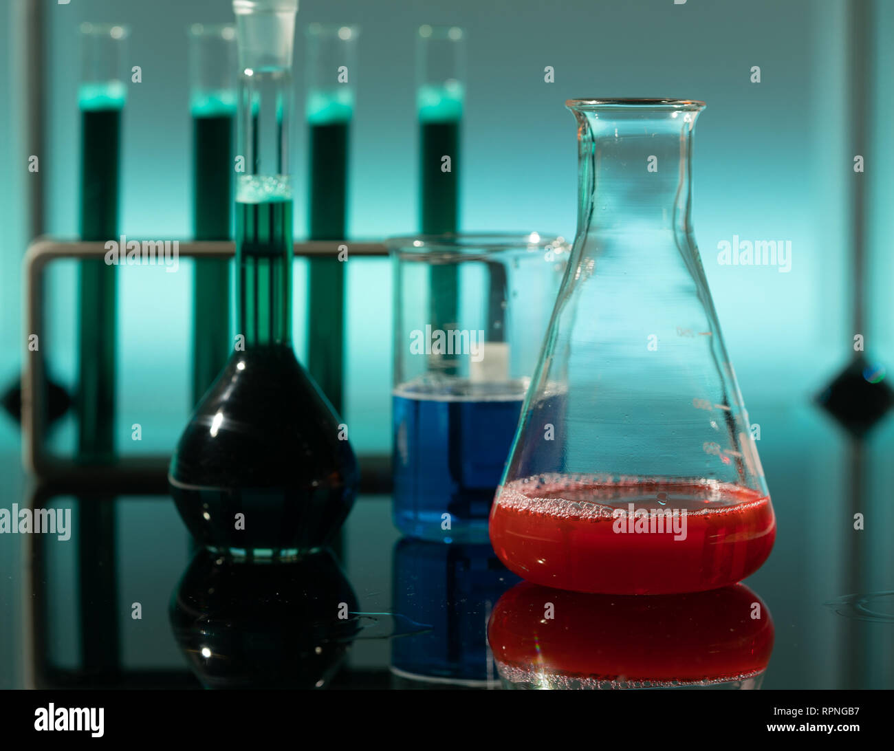 test tubes and flasks on the table Stock Photo - Alamy