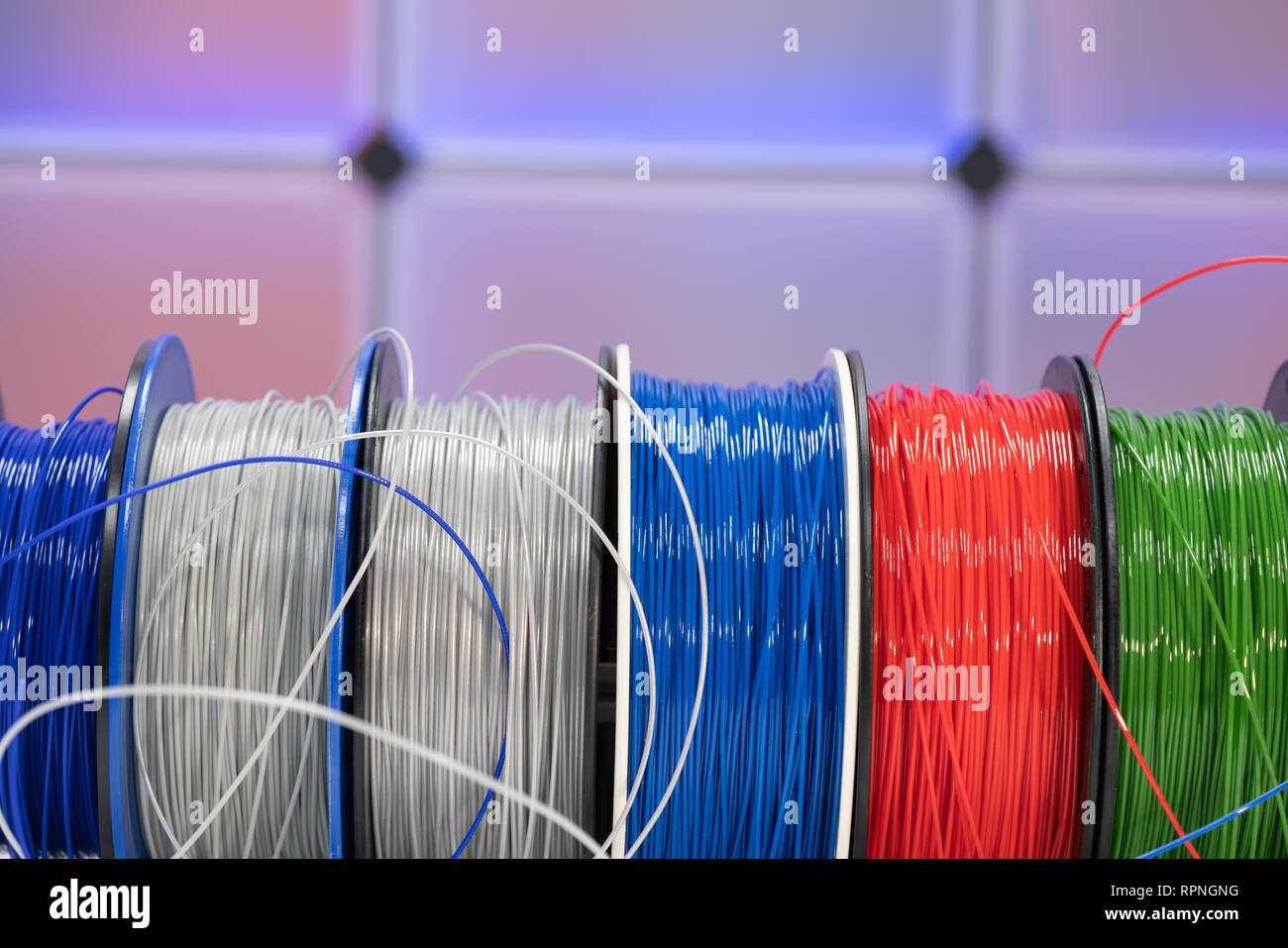 Spools of plastic filaments for 3D Printer Stock Photo - Alamy