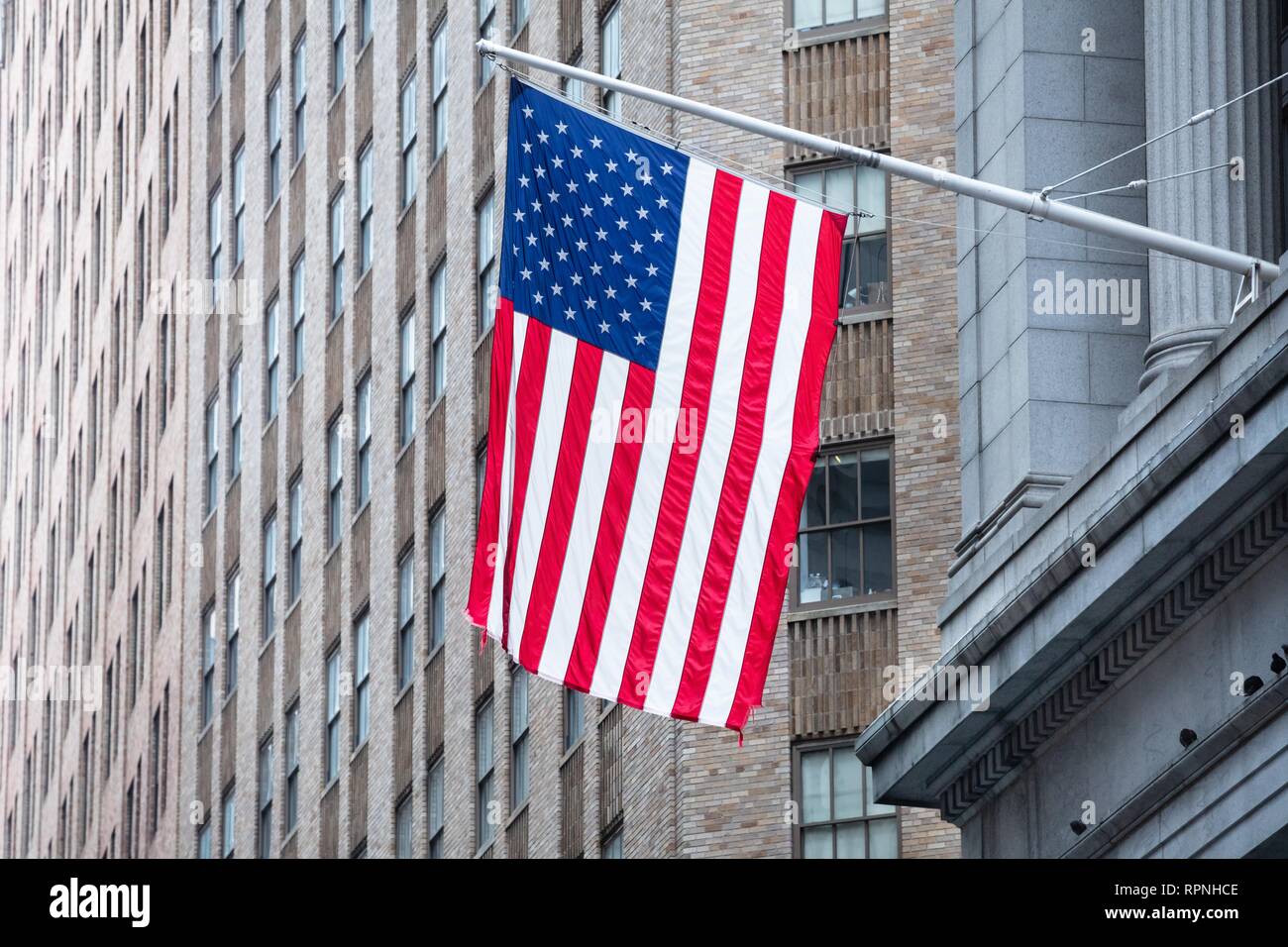 Wall Street New York Stock Exchange With American Flag Stock Photo - Alamy