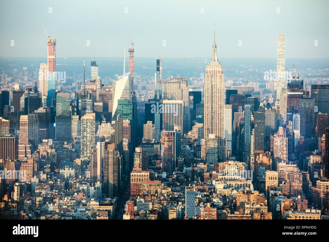 Aerial View Of New York City Skyline With Urban Sky Scrapers Stock ...