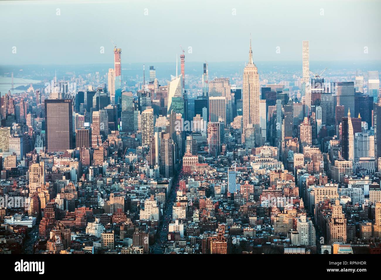 Aerial View Of New York City Skyline With Urban Sky Scrapers Stock ...