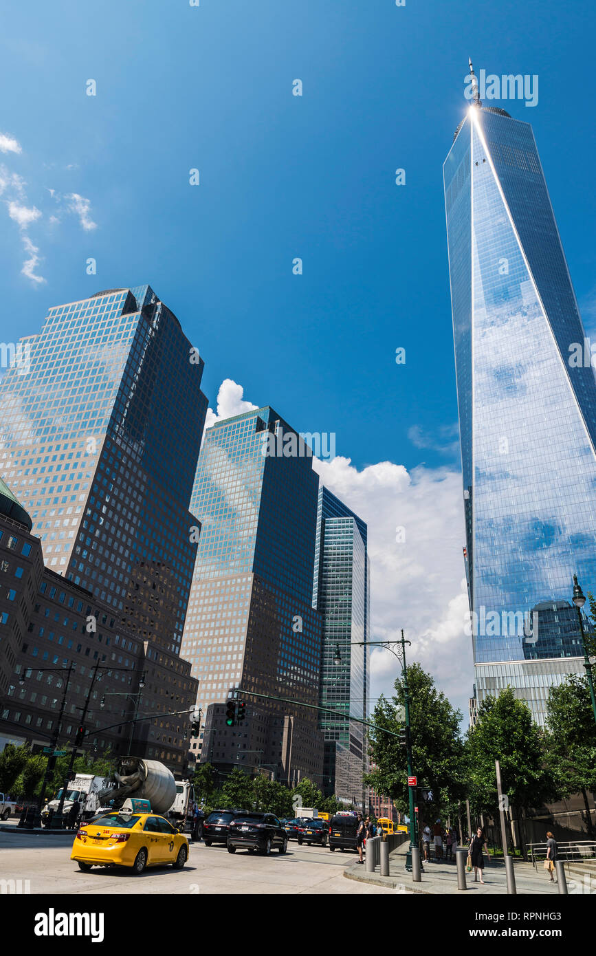 New York City, USA - July 27, 2018: Three World Financial Center in ...