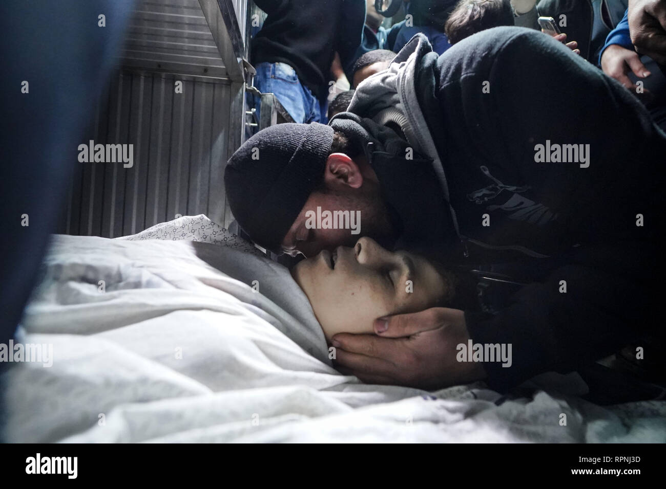 (EDITORS NOTE: Image depicts death) A relative seen kissing Yousef Daya ...