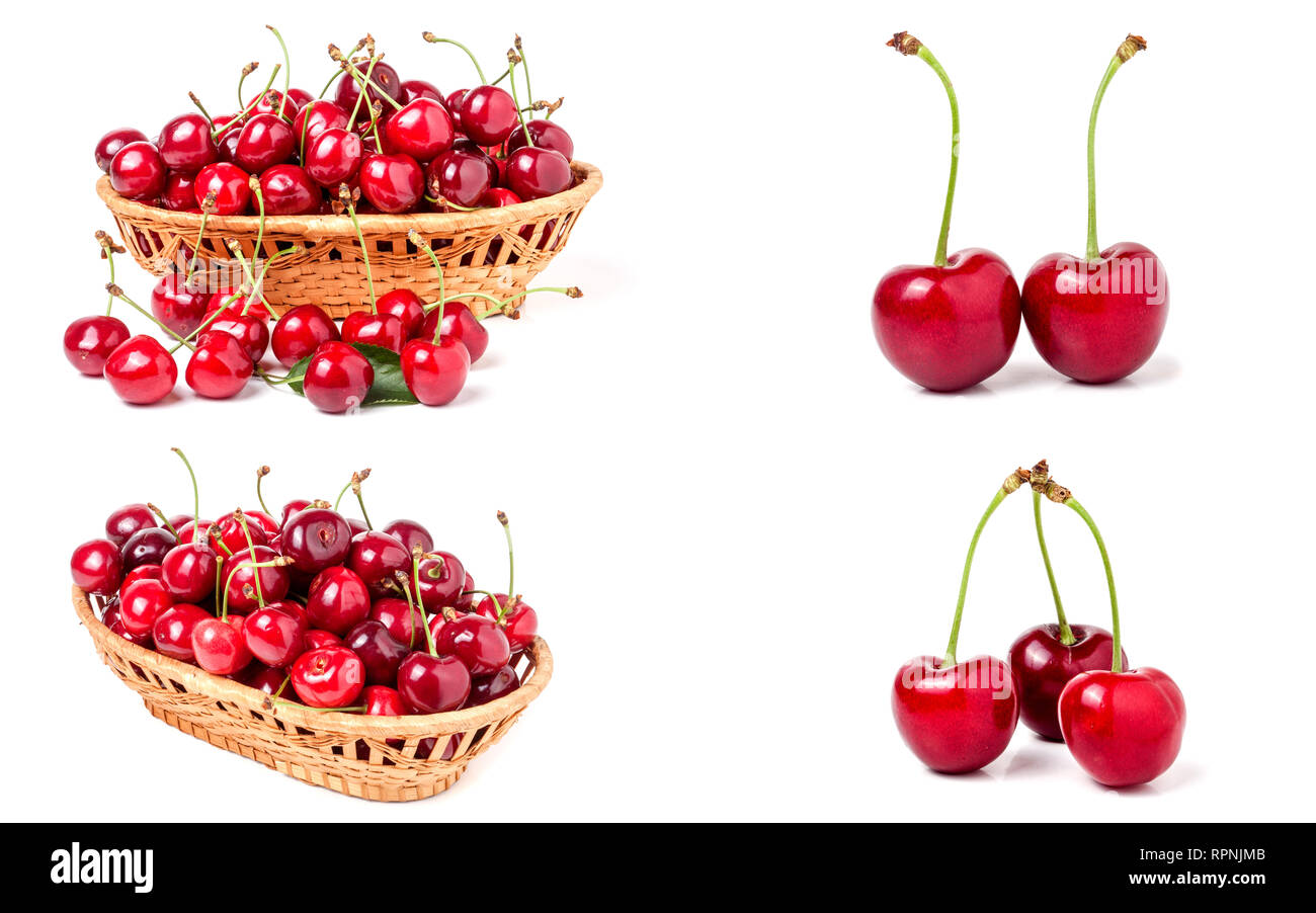 Red sweet cherry isolated on white background. Collection or set Stock ...