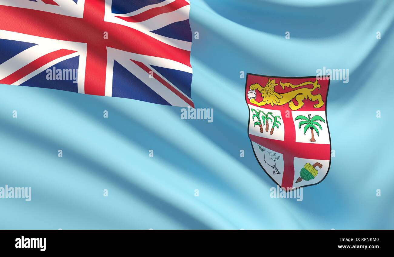 Flag of Fiji. Waved highly detailed fabric texture. 3D illustration ...