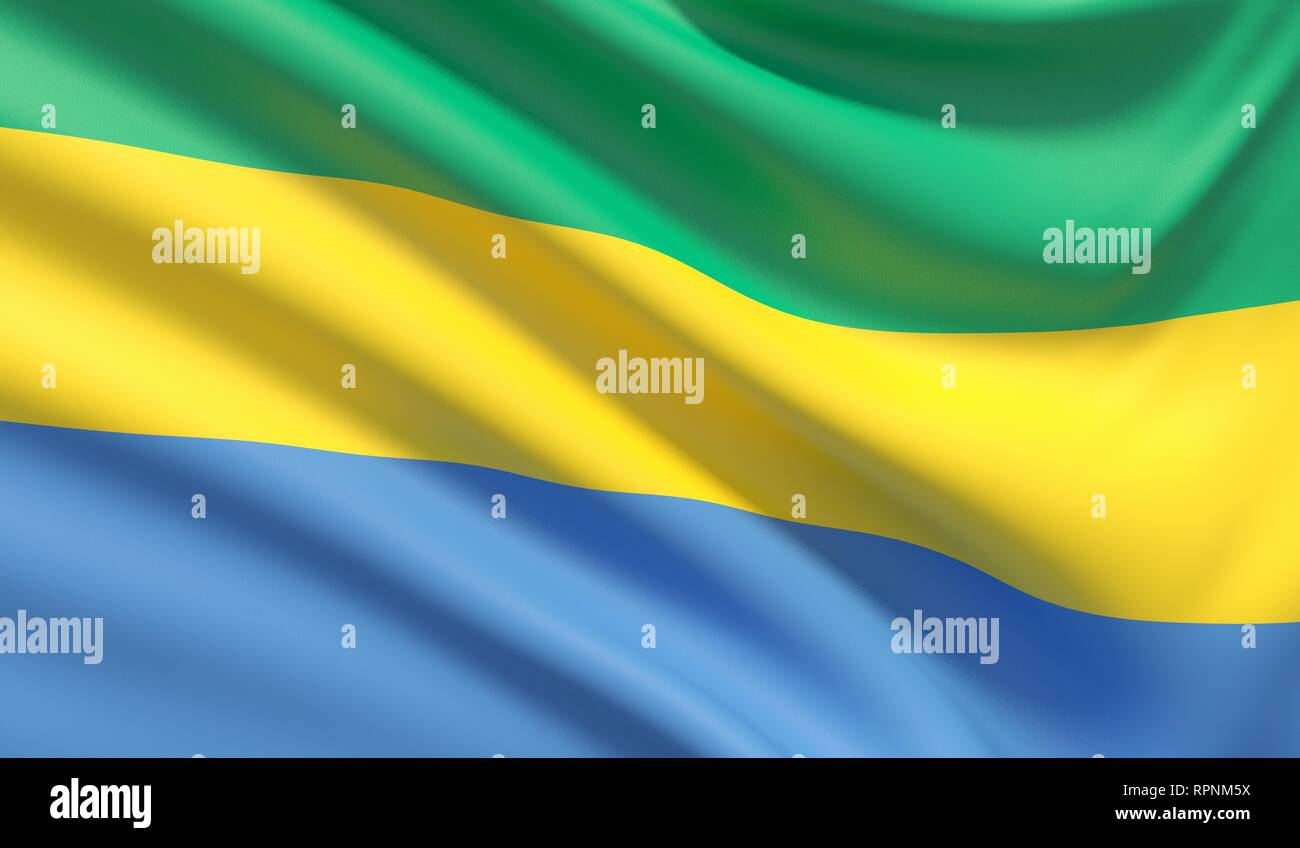 Flag of Gabon. Waved highly detailed fabric texture. 3D illustration ...