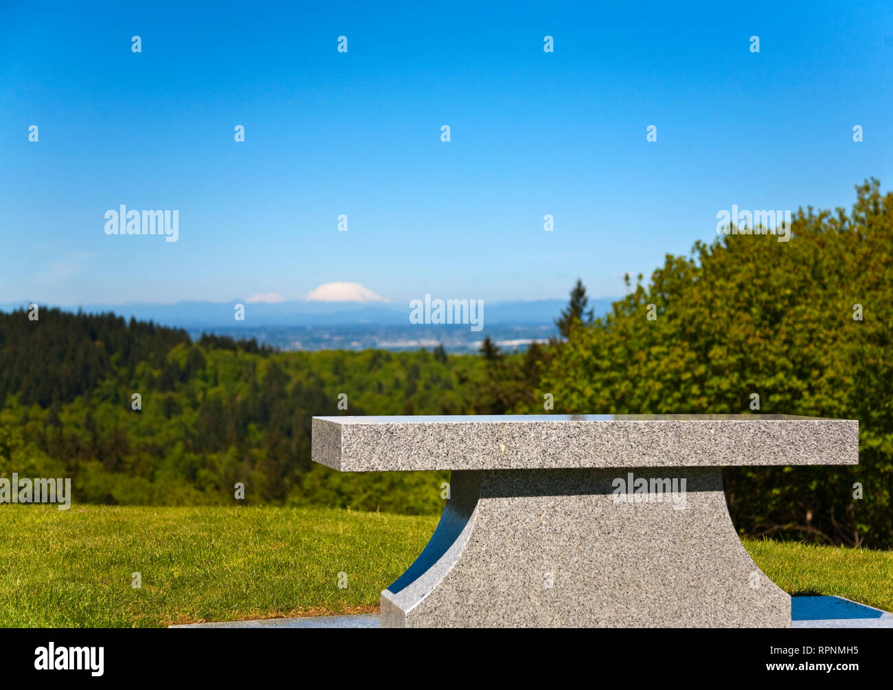 Bench at Mountain Overlook Stock Photo - Alamy