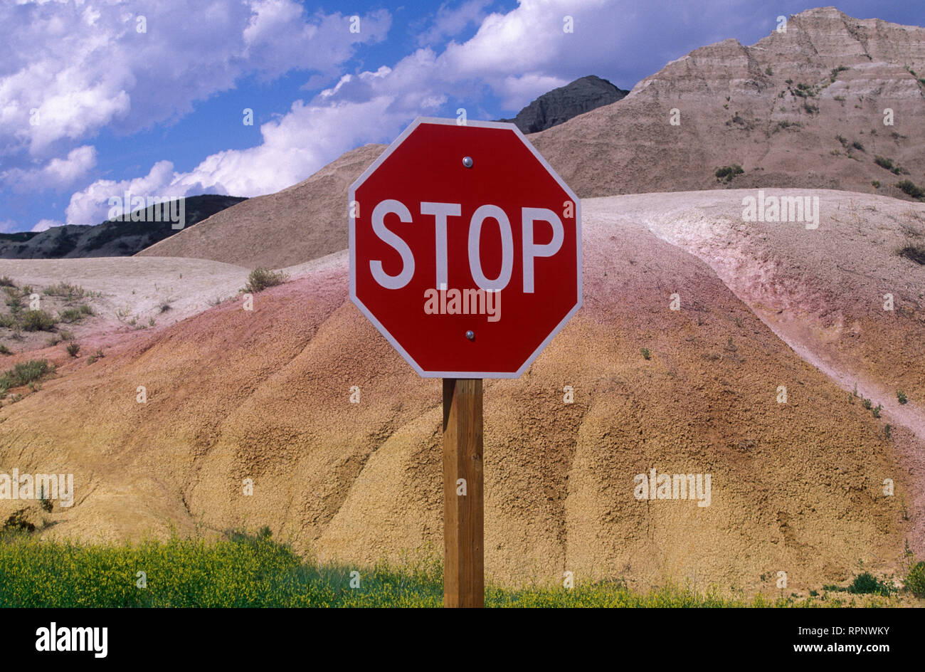 Stop Sign in South Dakota Badlands Stock Photo - Alamy