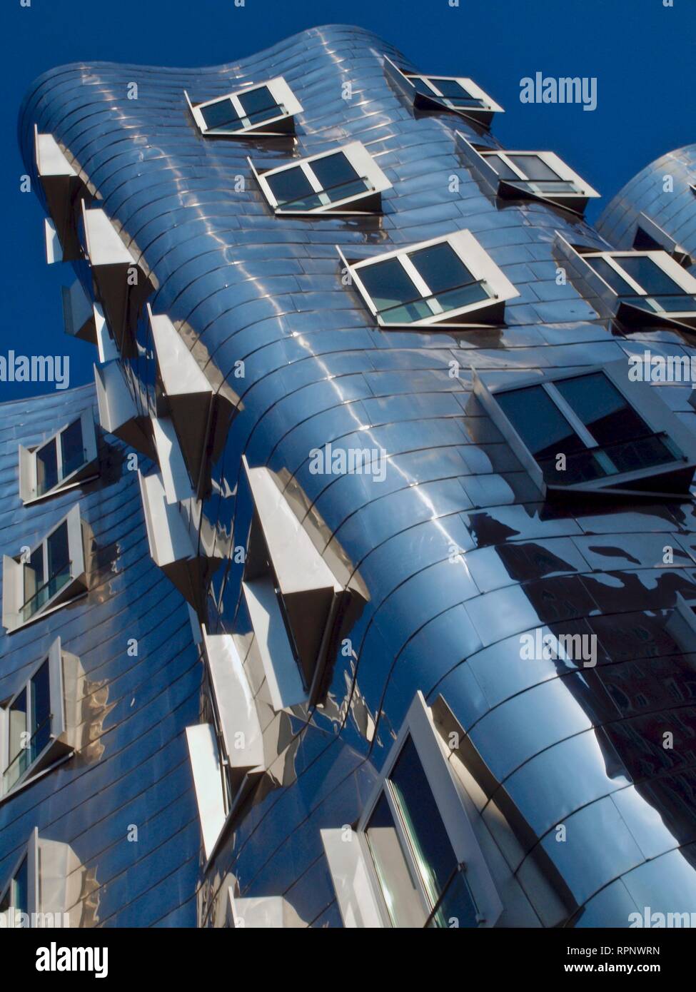 Silver Gehry building in Duesseldorf at the Media harbor, interesting ...