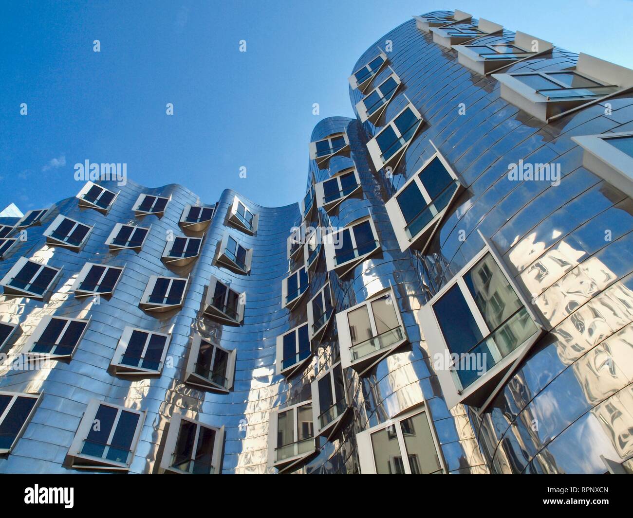Silver Gehry building in Duesseldorf at the Media harbor, interesting ...