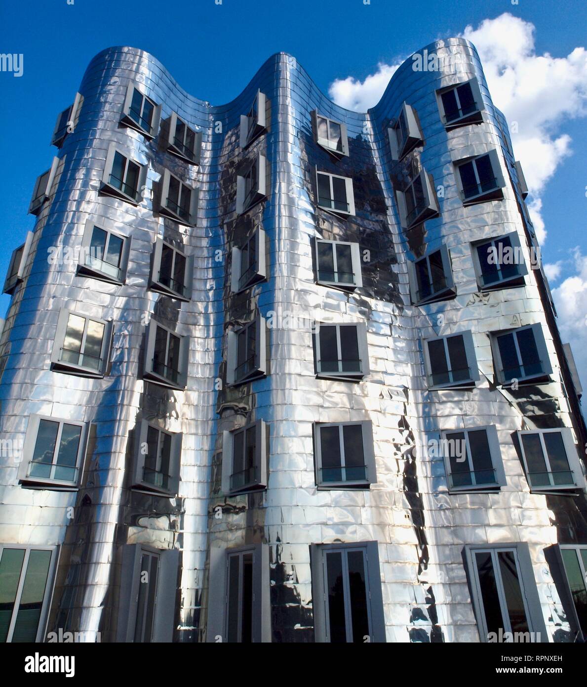 Silver Gehry building in Duesseldorf at the Media harbor, interesting ...