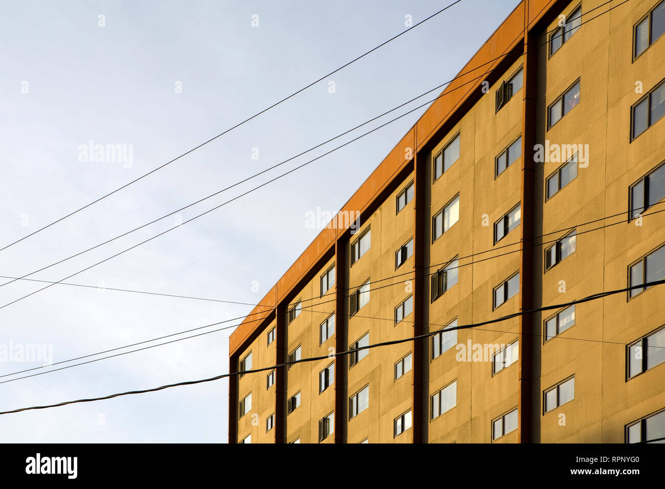 Building Exterior and Power Lines Stock Photo - Alamy