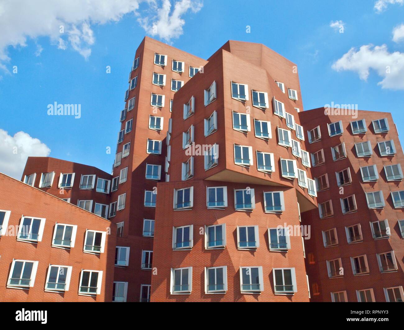 Red Gehry building at the media harbor of Duesseldorf in Germany Stock ...