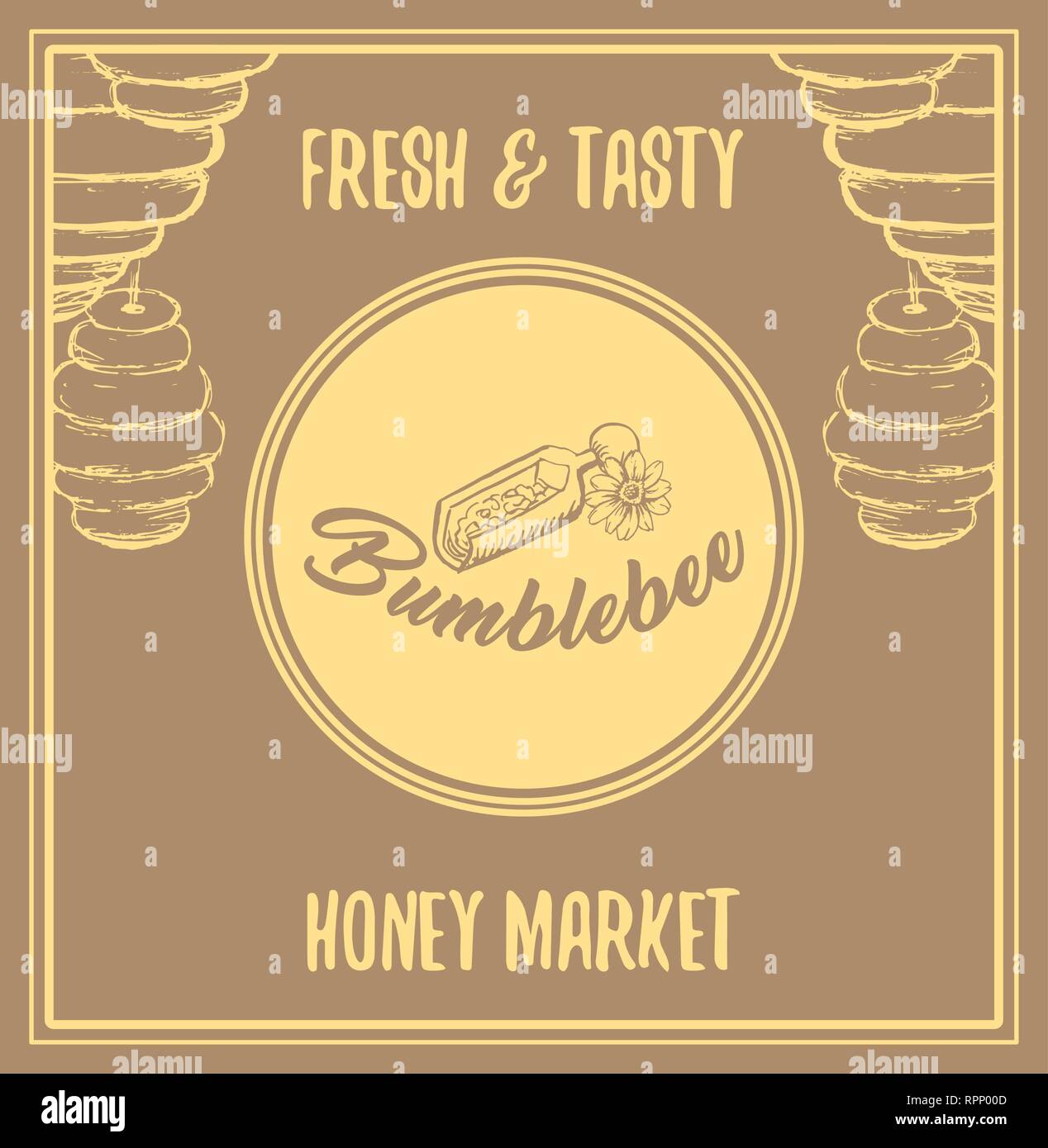 Honey Bee Poster Design with Sketch Circle Logo and Honeycomb Elements ...