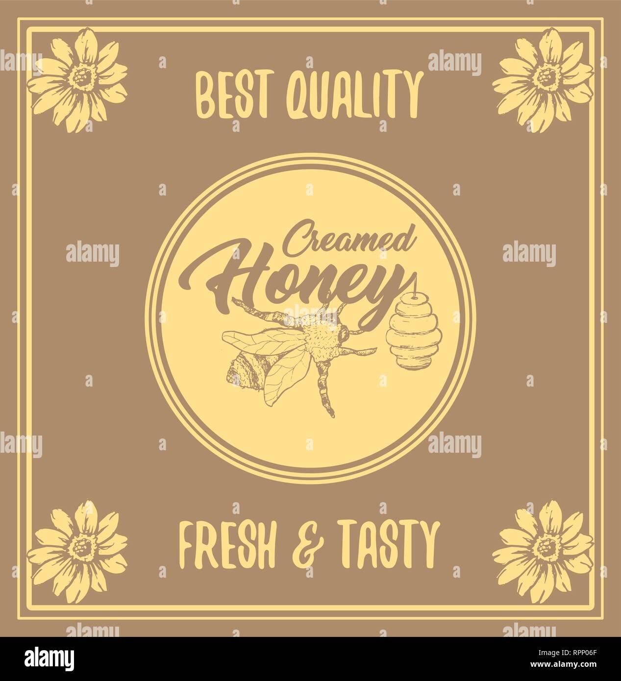 Honey Bee Poster Design with Sketch Circle Logo and Honeycomb Elements ...