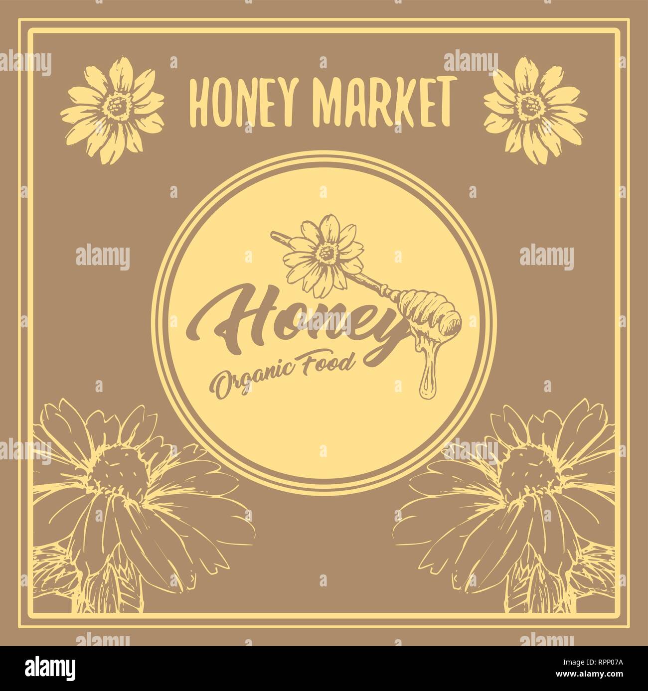 Honey Bee Poster Design with Sketch Circle Logo and Honeycomb Elements ...